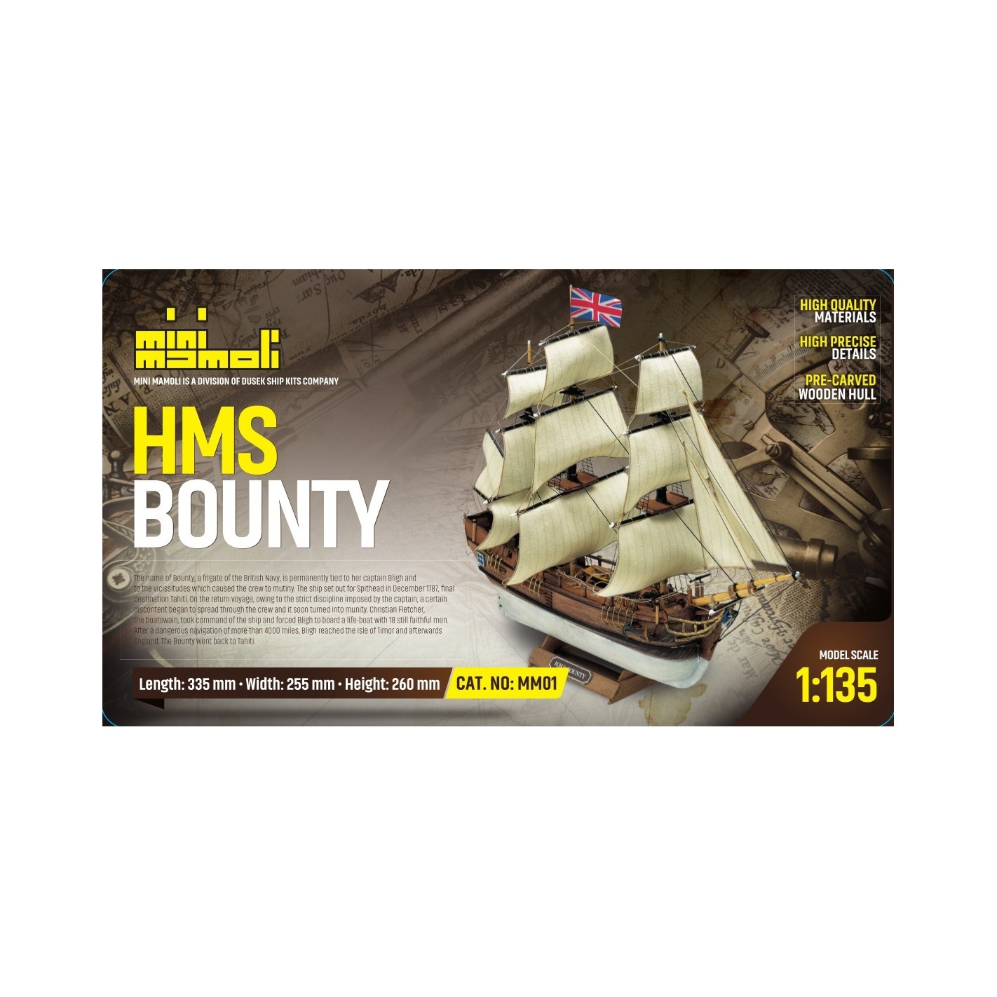 Modellismo Navale Mamoli - H.M.S. BOUNTY fregata Sc. 1:135 L. 335 mm. H ...
